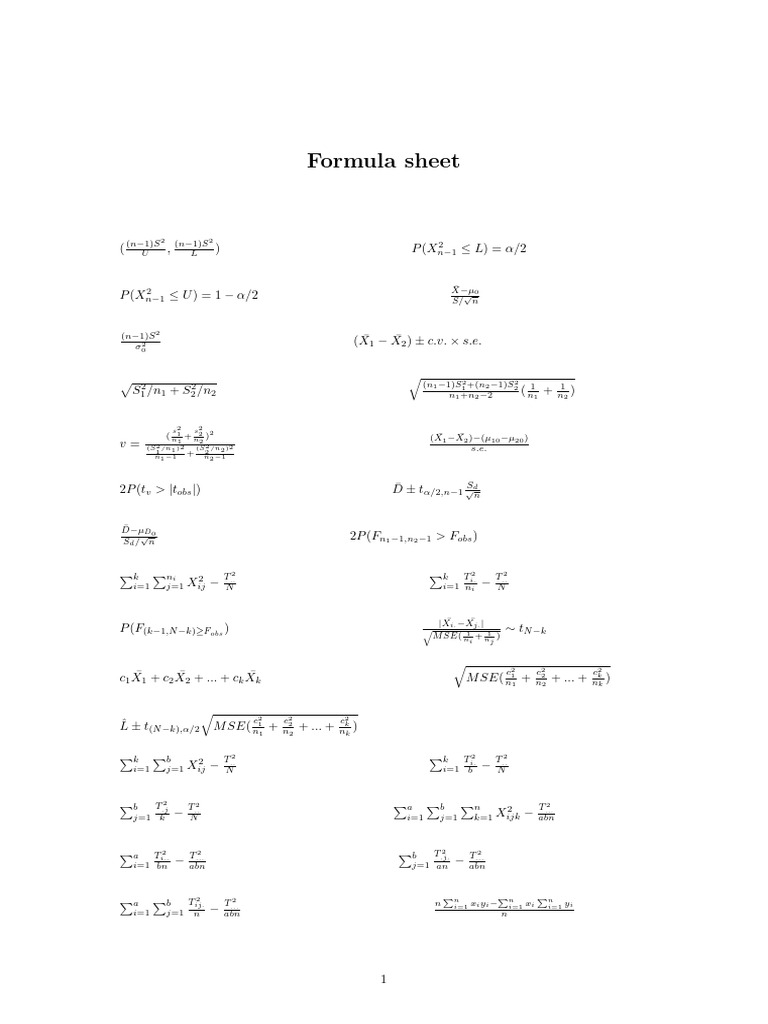 STAT256 FormulaSheet FinalExam | PDF