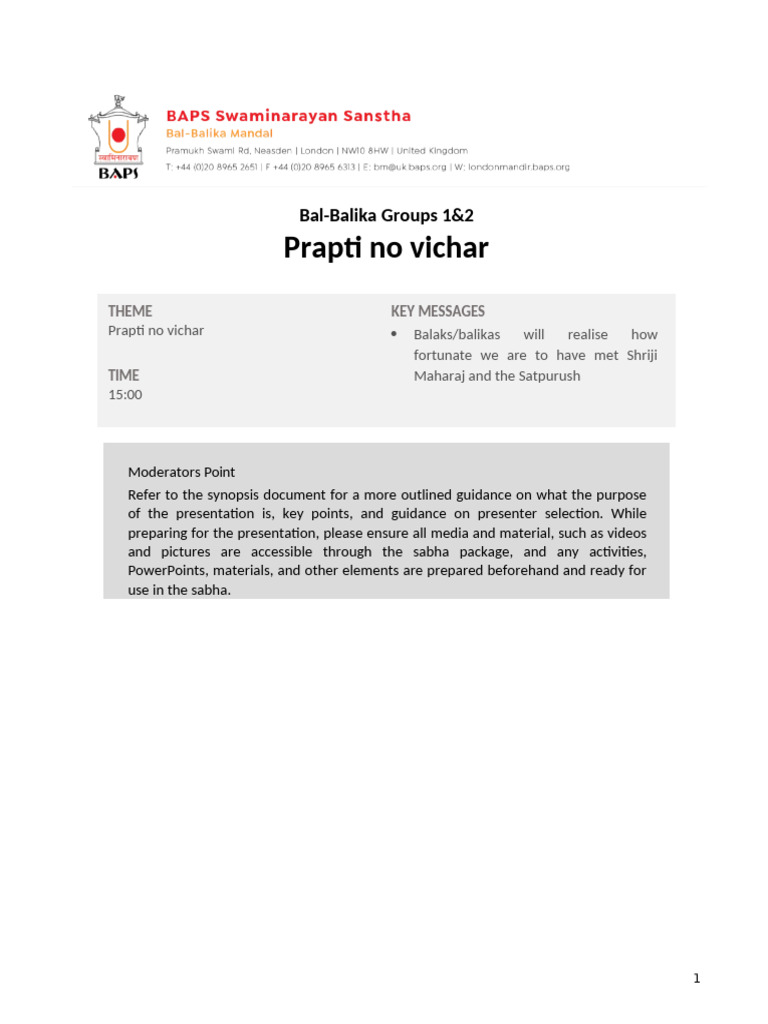 Activity - Prapti No Vichar | PDF | Bhakti Movement
