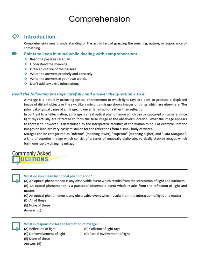 Comprehension and Optical Phenomena | PDF | Optics