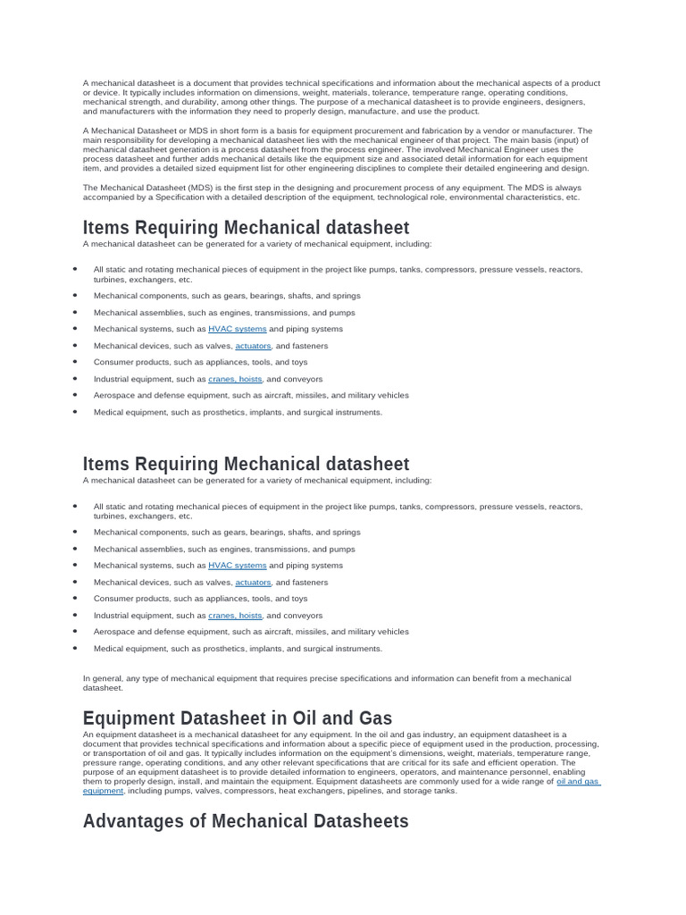 Mechanical datasheet | PDF | Pump | Machines