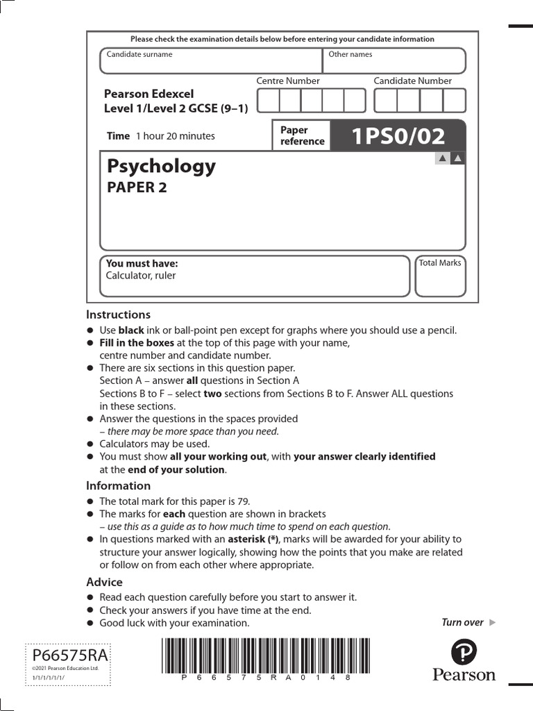 June 2021 QP - Paper 2 Edexcel Psychology GCSE | PDF | Placebo | Psychology