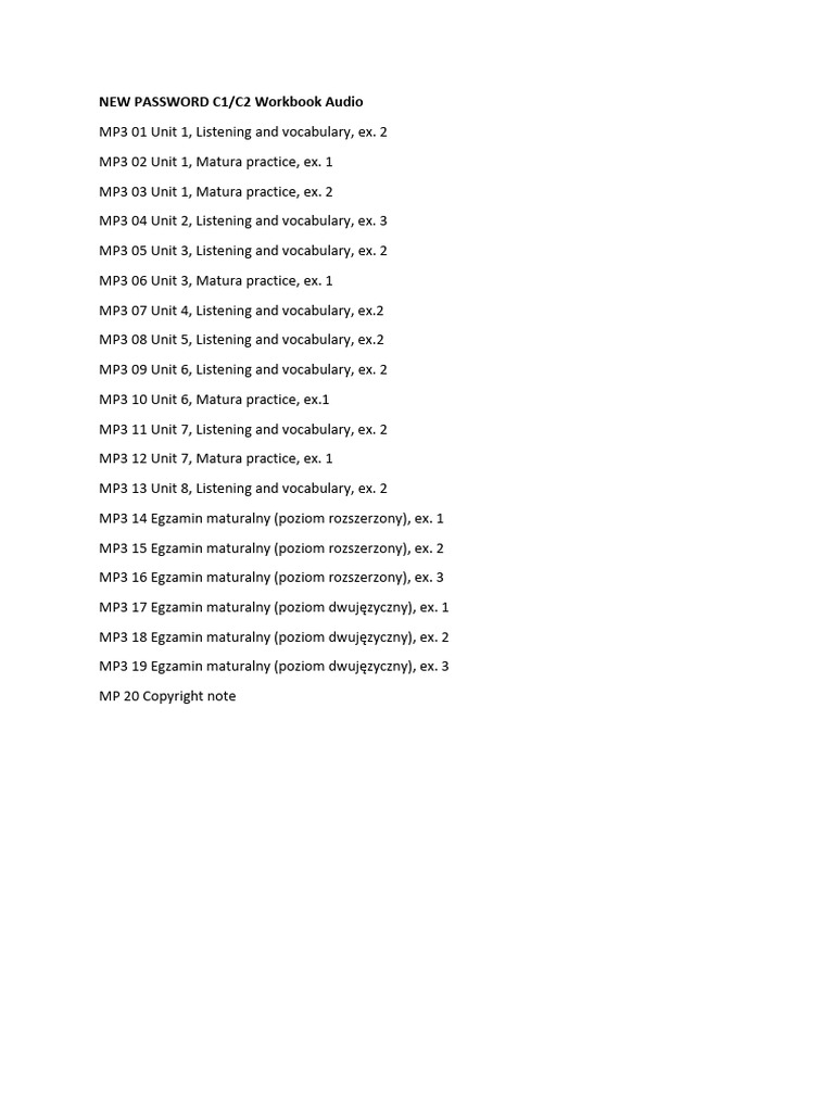 New Password C1 C2 WB Tracklist | PDF
