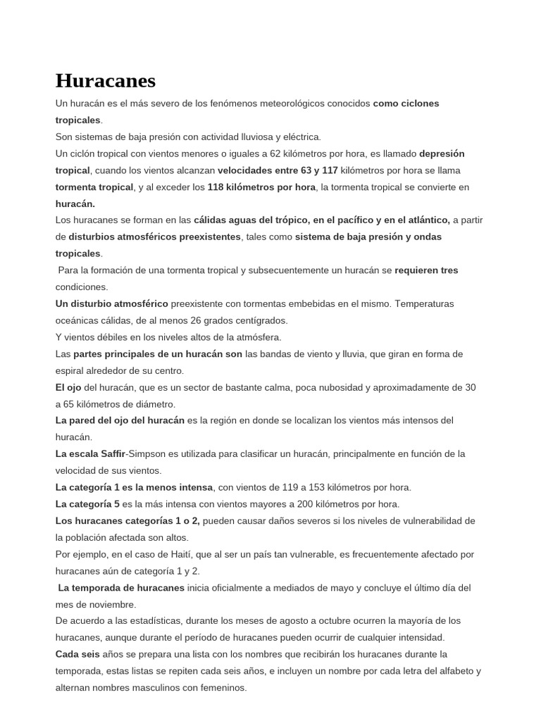 Huracanes | PDF | Ciclones tropicales | Herida