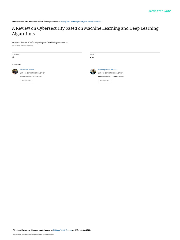A Review On Cybersecurity Based On Machine Learning | PDF | Artificial ...