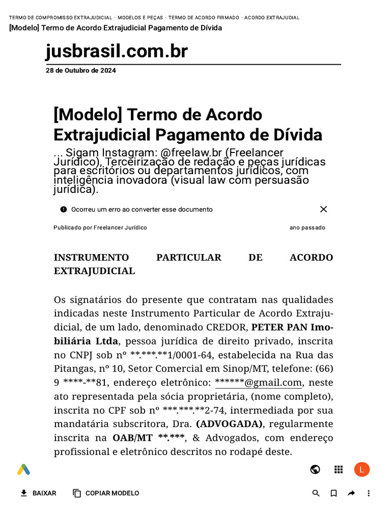 Acordo Extrajudicial de Dívida | PDF | Crédito | Finanças e ...