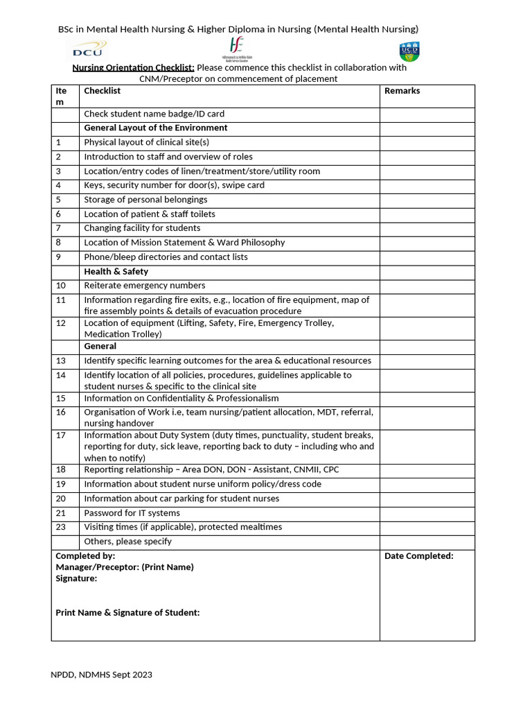 Orientation Checklist FINAL SEPT2023 | PDF