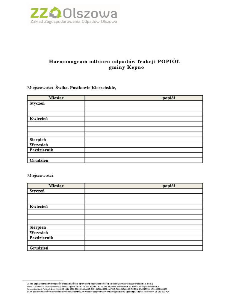 Harmonogram 1 1 2024 Kepno | PDF