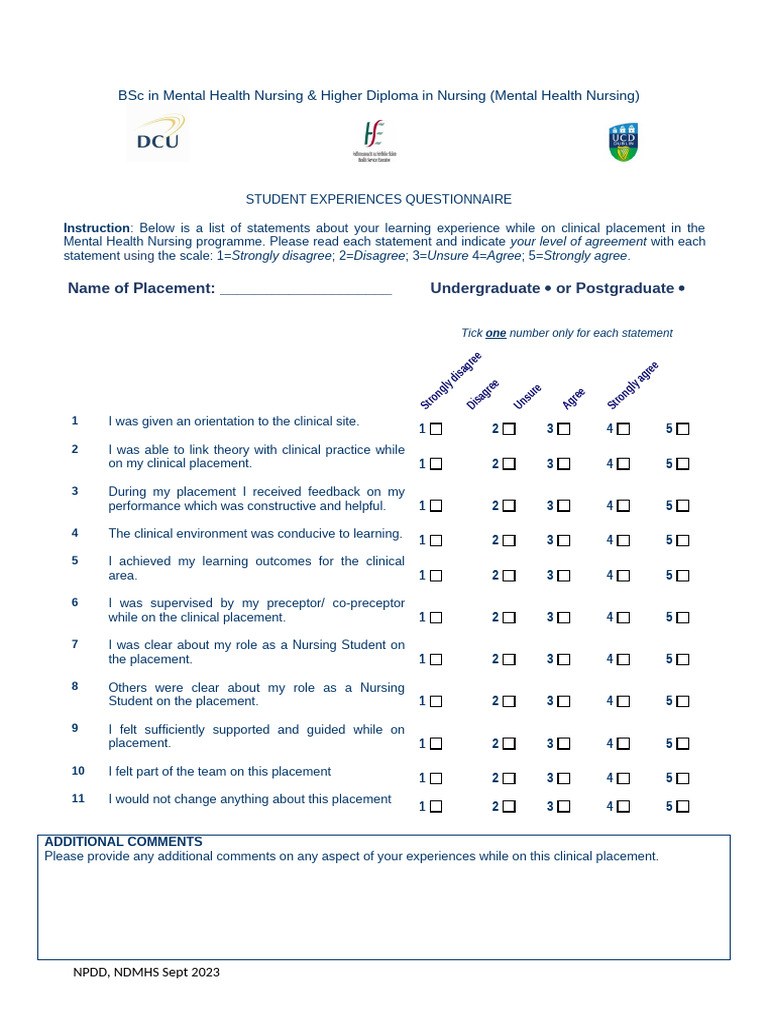 Student Experiences Questionnaire FINAL 05122023 (1) | PDF | Psychology ...