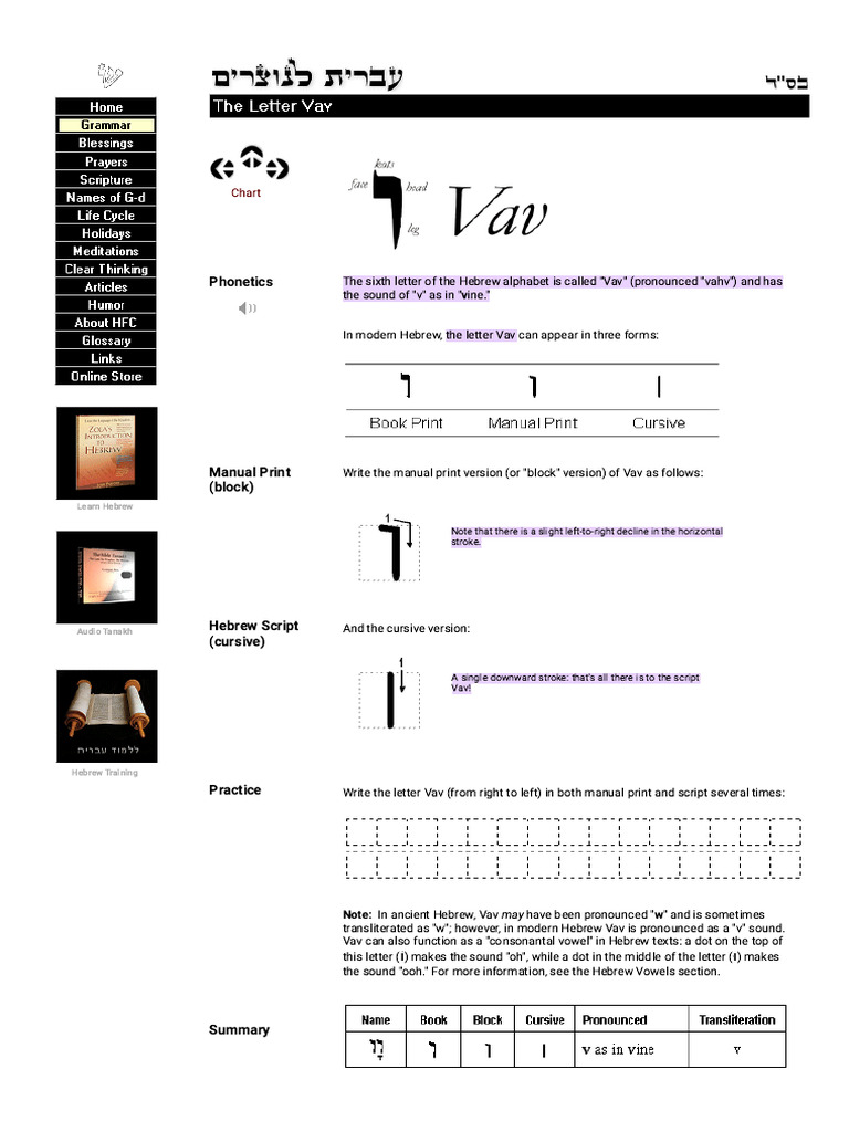 The Letter Vav | PDF | Collation | Writing