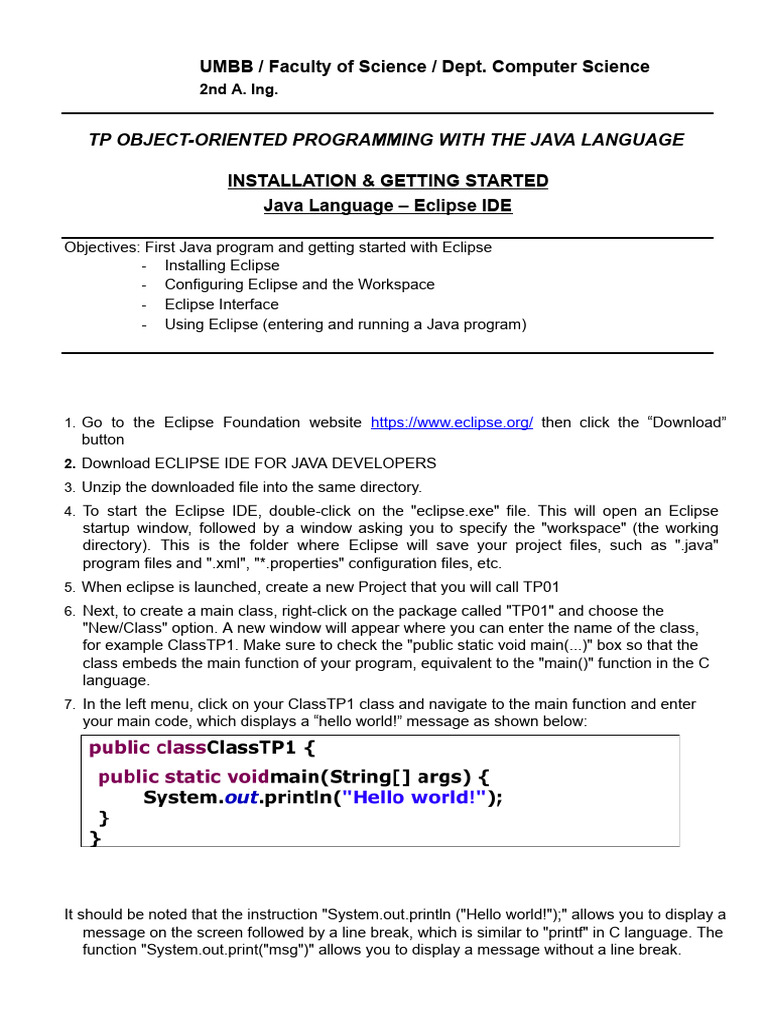 TP Object-Oriented Programming With The Java Language: UMBB / Faculty ...