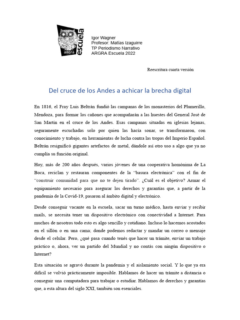 Del Cruce de Los Andes A Achicar La Brecha Digital | PDF