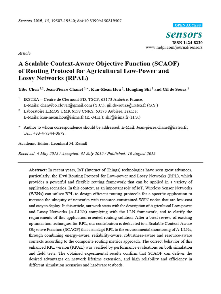 18-A Scalable Context-Aware Objective Function (SCAOF) | PDF | Routing | Wireless Sensor Network