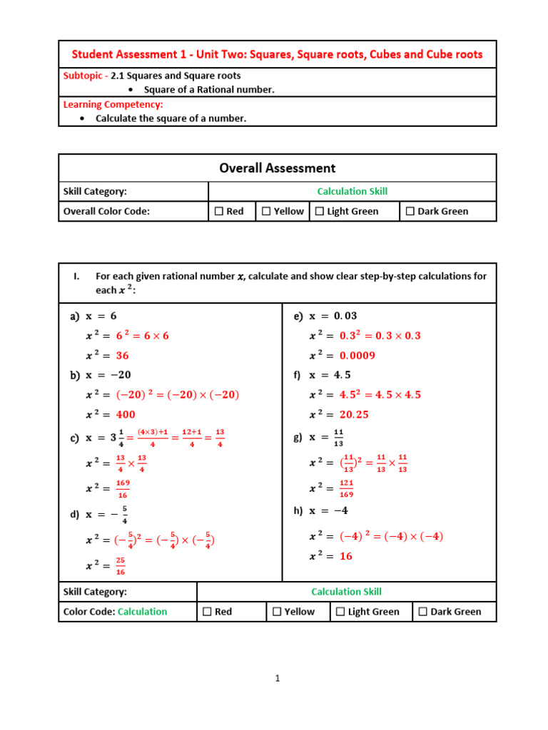 Grade 8 Unit 2 Mathematics Assessment (Solution) | PDF | Square Root ...