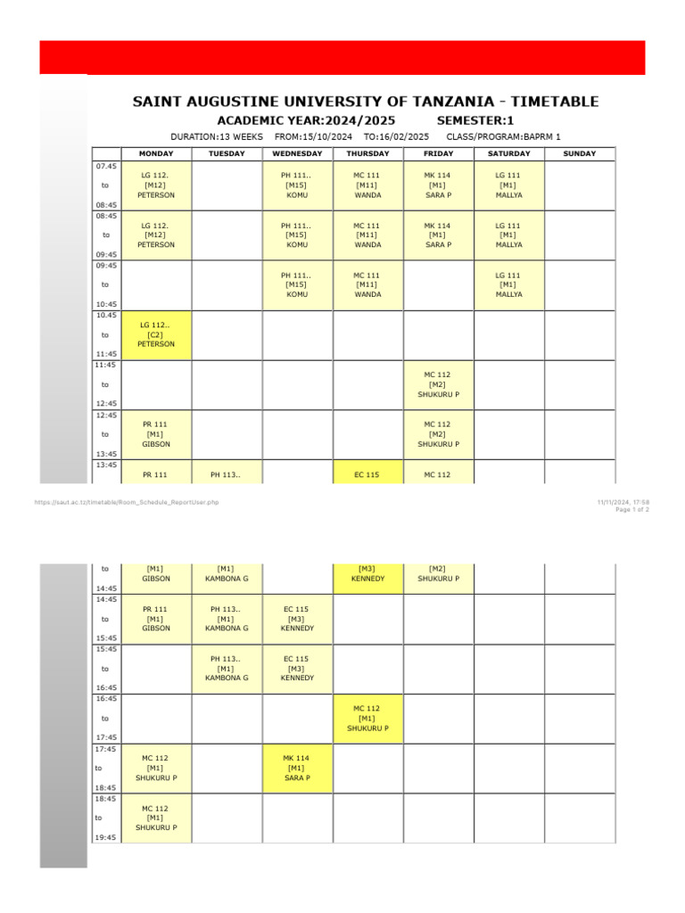 Saut Timetable System | PDF