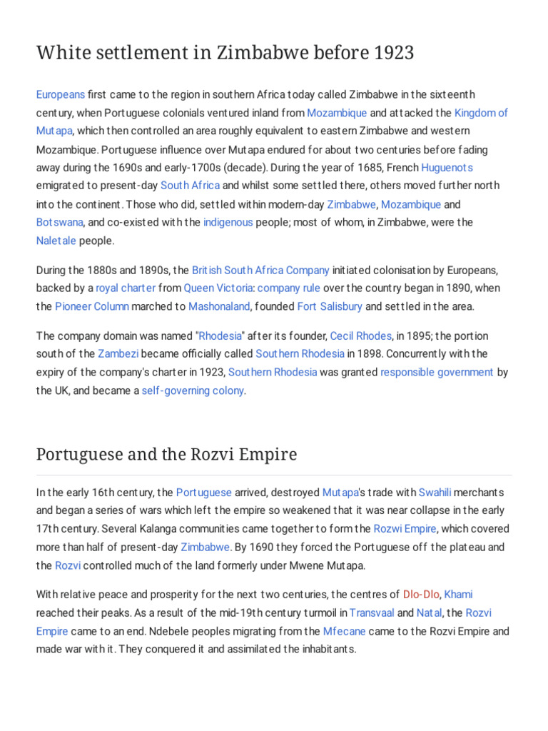 European Colonization of Zimbabwe (Pre-1923) | PDF | Africa | British ...