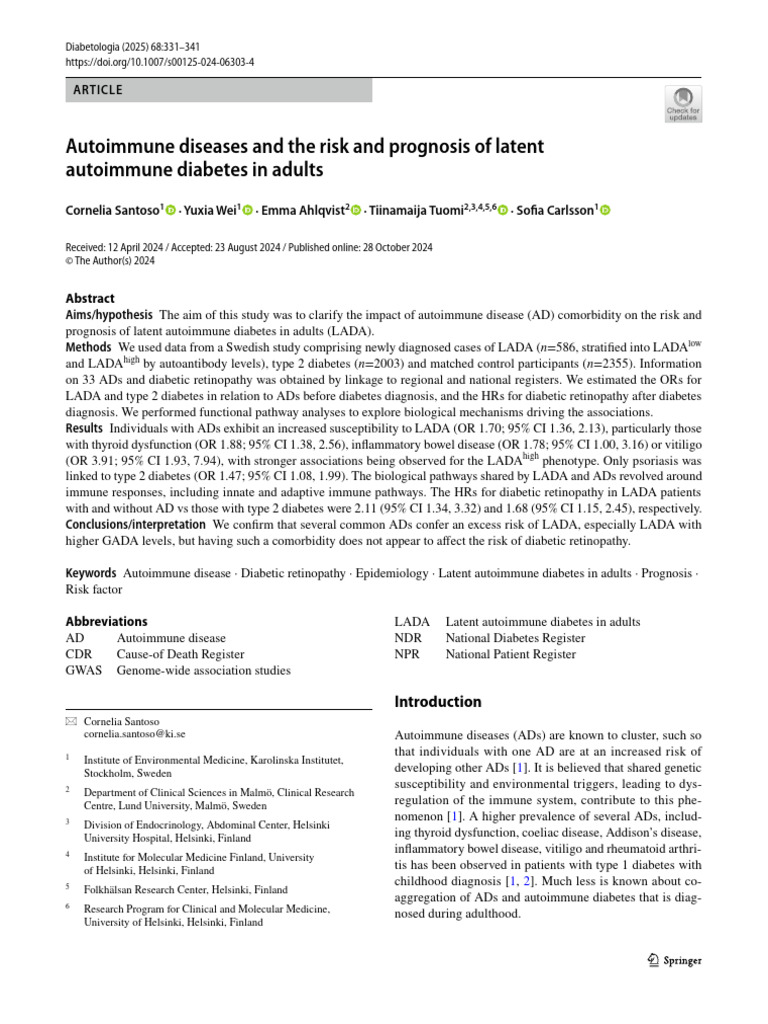 Autoimmune Diseases and LADA Risk | PDF | Autoimmune Disease | Diabetes