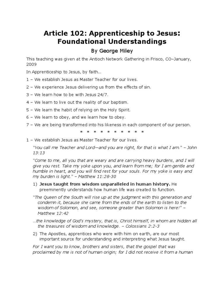 Apprenticeship To Jesus Foundational Understandings | PDF | Baptism | Jesus