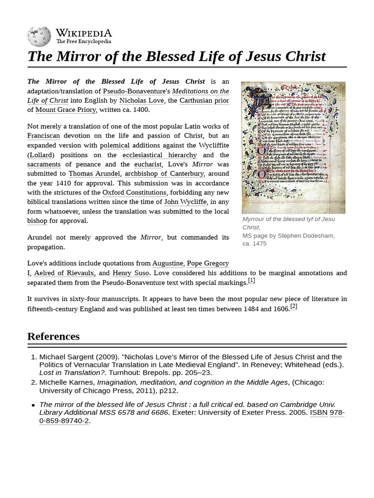Mirror of the Blessed Life of Christ | PDF