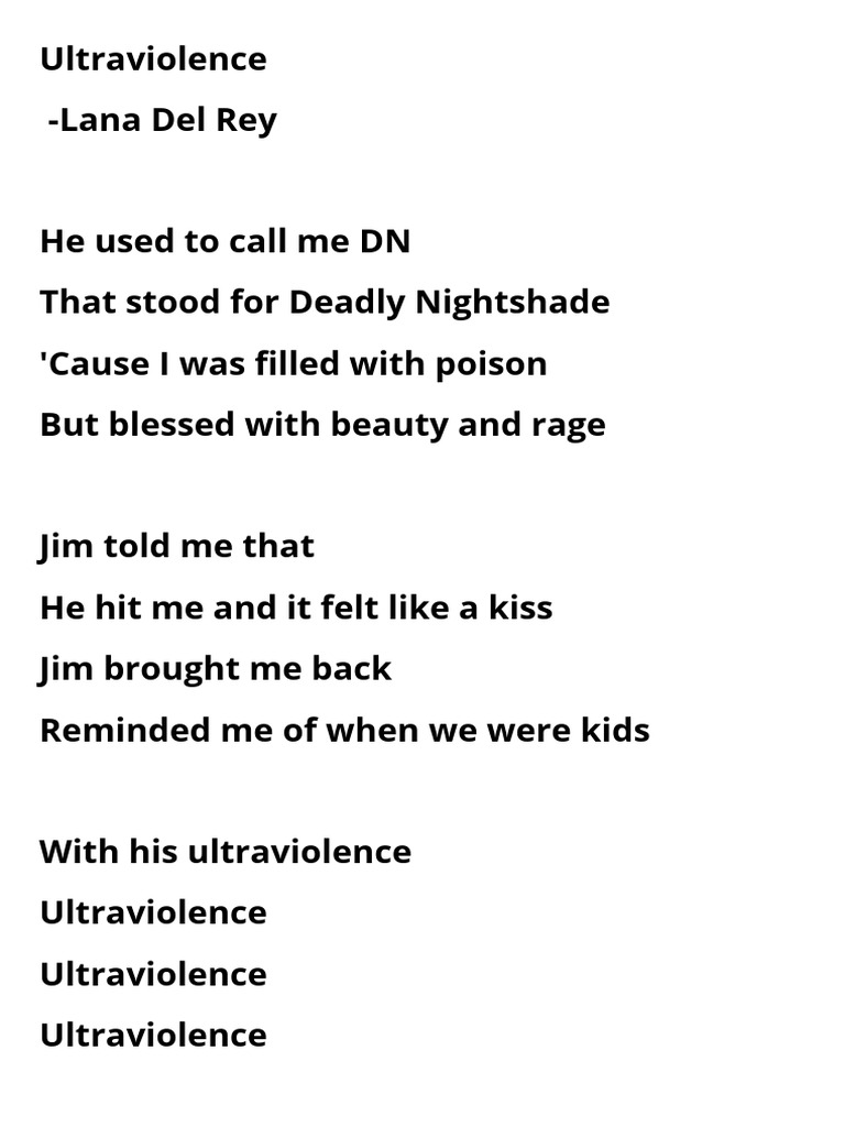 LANA DEL REY LETRA DA MÚSICA 'Ultraviolence' | PDF