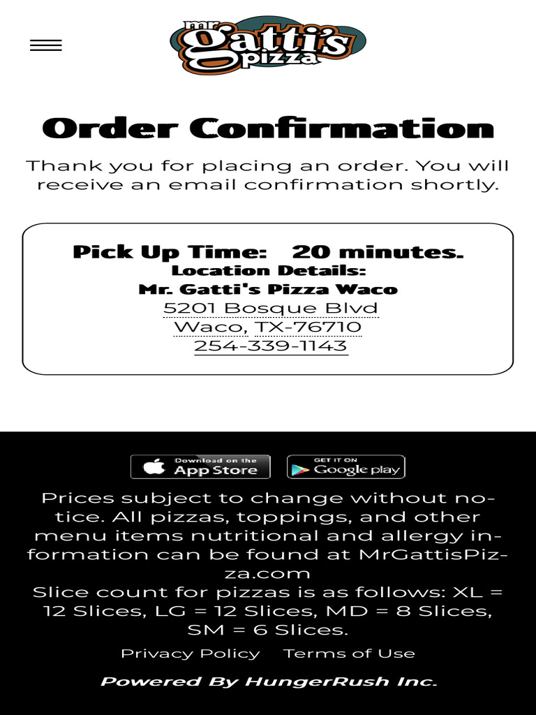 Order Confirmation Mr Gatti's Pizza Online Ordering | PDF