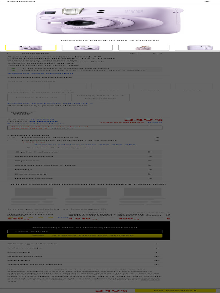 FUJIFILM Instax Mini 12 Fioletowy Aparat - Niskie… | PDF