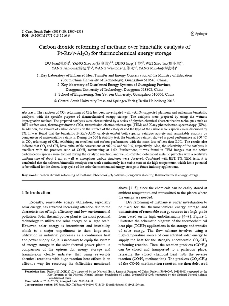 Carbon dioxide reforming of methane over bimetallic catalysts of Pt-Ru ...