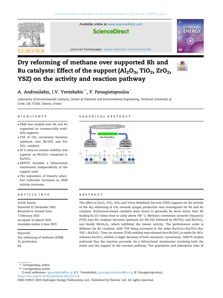 Dry Reforming of Methane Over Supported RH and Ru Catalysts Effect of The Support (Al2O3, TiO2 ...