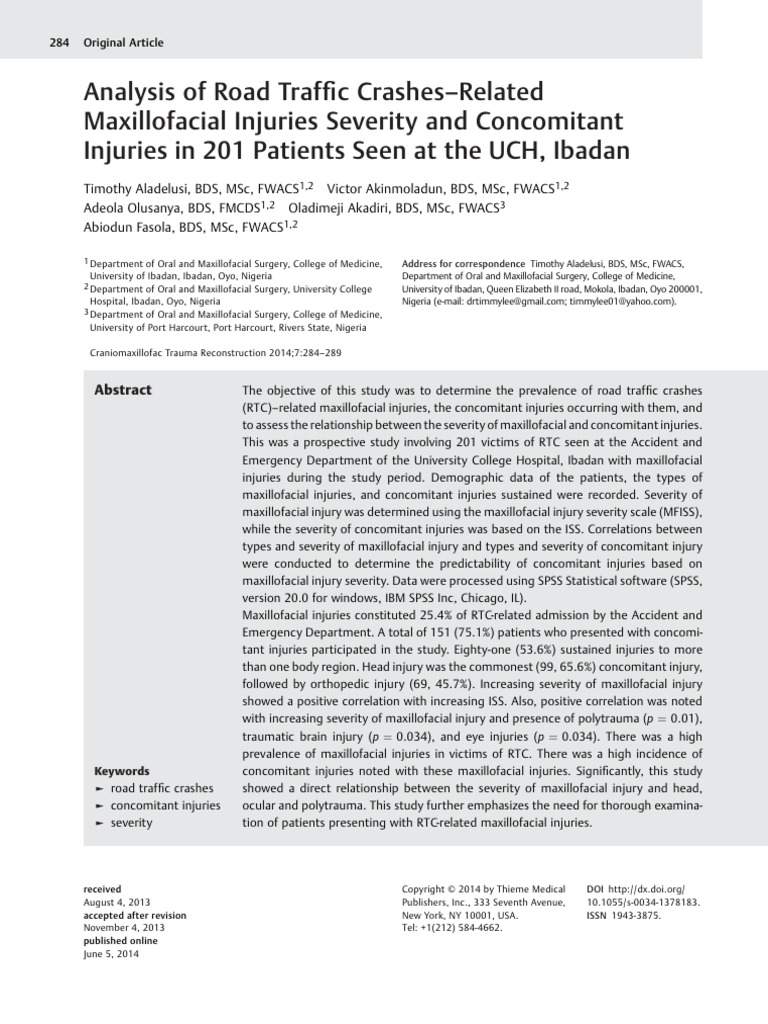 Analysis of Road Traffic Crashes | PDF | Spss | Dental Degree
