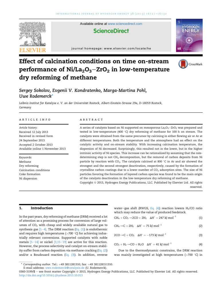 Effect of Calcination Conditions On Time On-Stream Performance of Ni La2O3-ZrO2 in Low ...