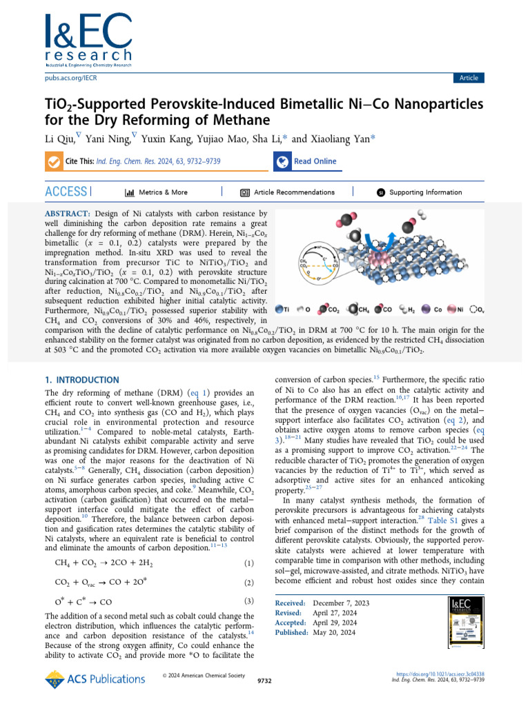 TiO2‑Supported Perovskite-Induced Bimetallic Ni−Co Nanoparticlesfor the ...