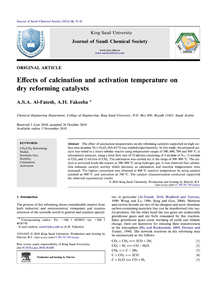 Effects of Calcination and Activation Temperature On DRM | PDF