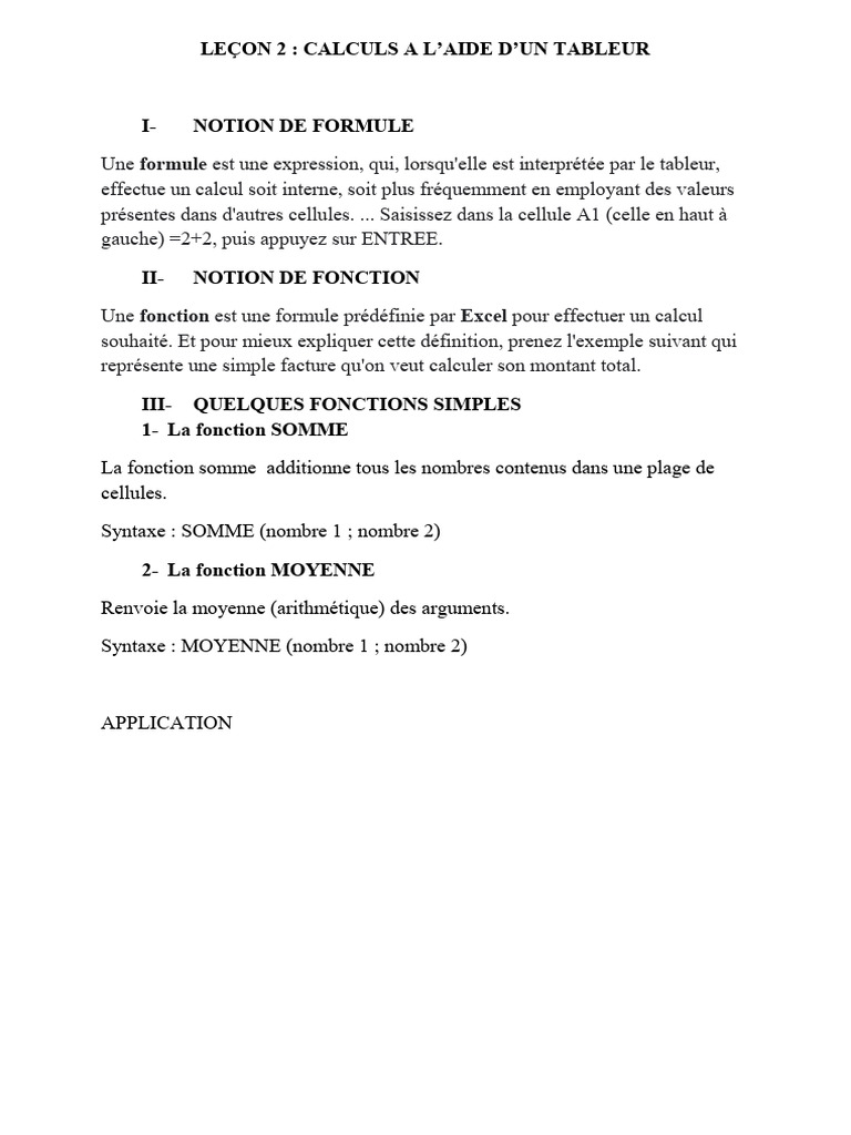 Calculs avec un tableur : Formules et fonctions | PDF