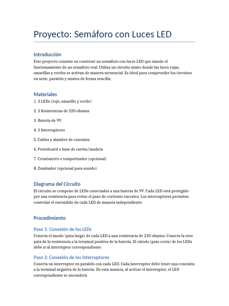 Proyecto Semaforo LED Simplificado | PDF