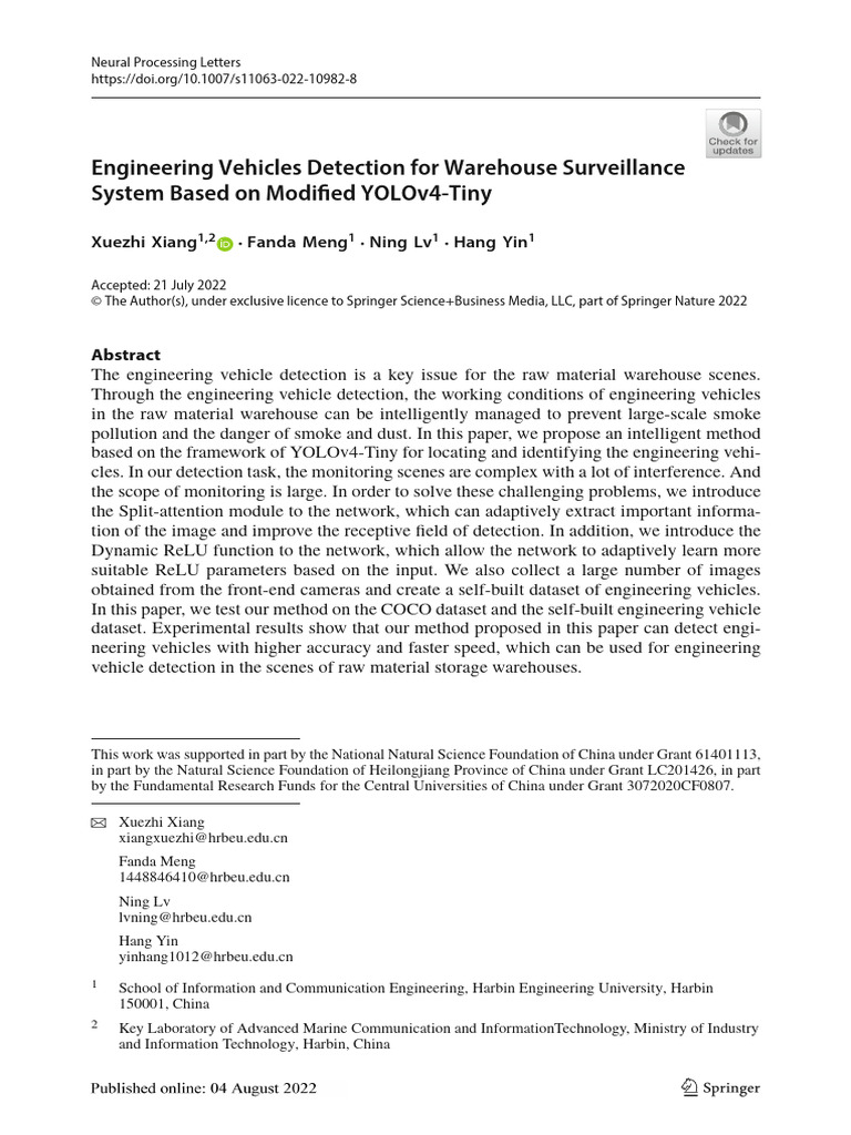 4 - Engineering Vehicles Detection For Warehouse Surveillance System Based On Modified YOLOv4 ...