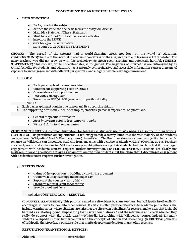 COMPONENTS OF ARGUMENTATIVE ESSAY | PDF | Essays | Wikipedia