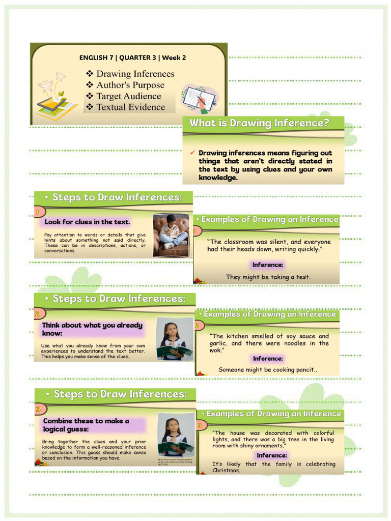 English 7 - Q3-LESSON 2 - Drawing Inferences About The Author | PDF