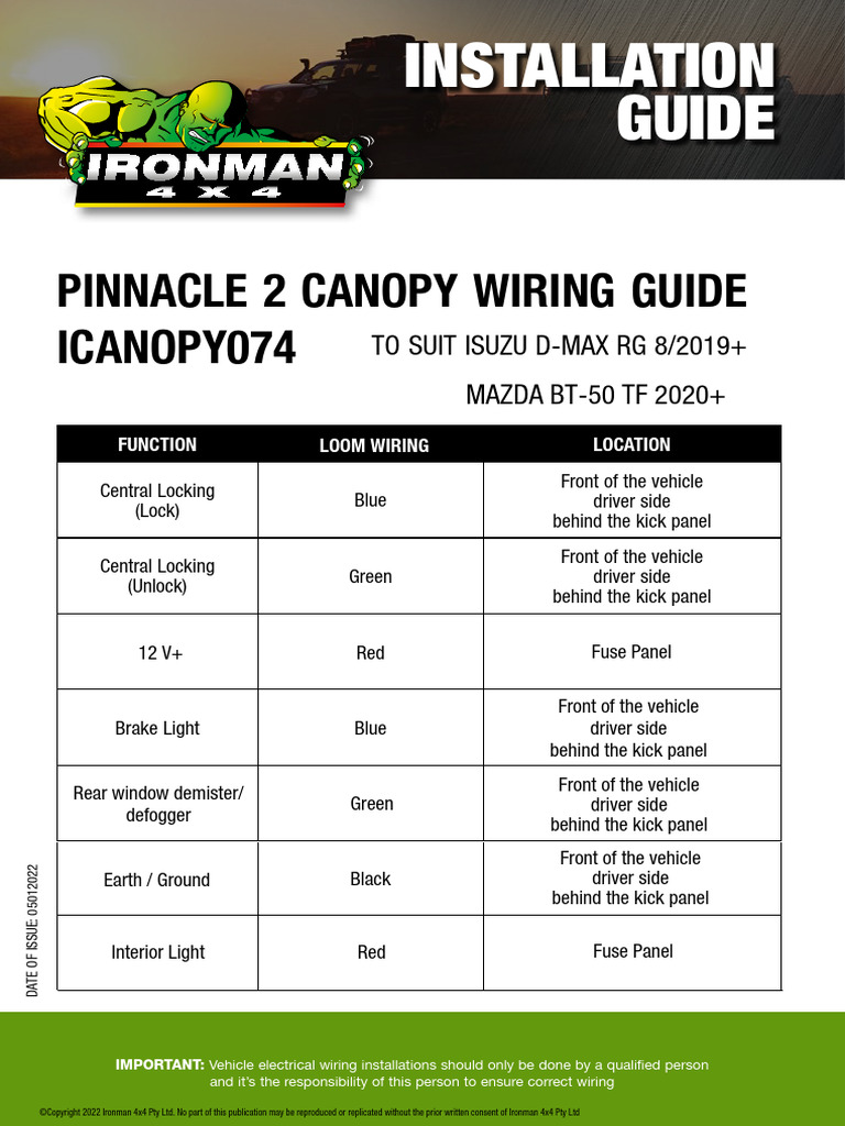 ICANOPY074 Pinnacle 2 Canopy Wiring to Suit DMax 2020 | PDF ...