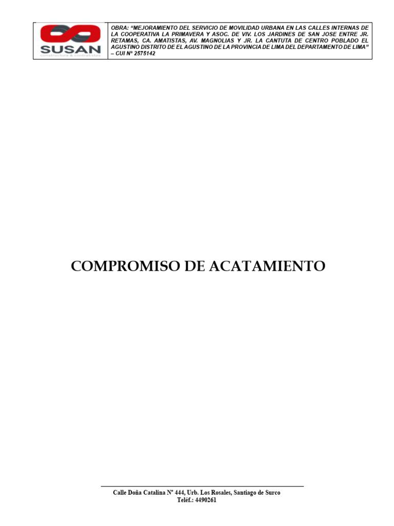 Compromiso de Acatamiento: Calle Doña Catalina #444, Urb. Los Rosales ...