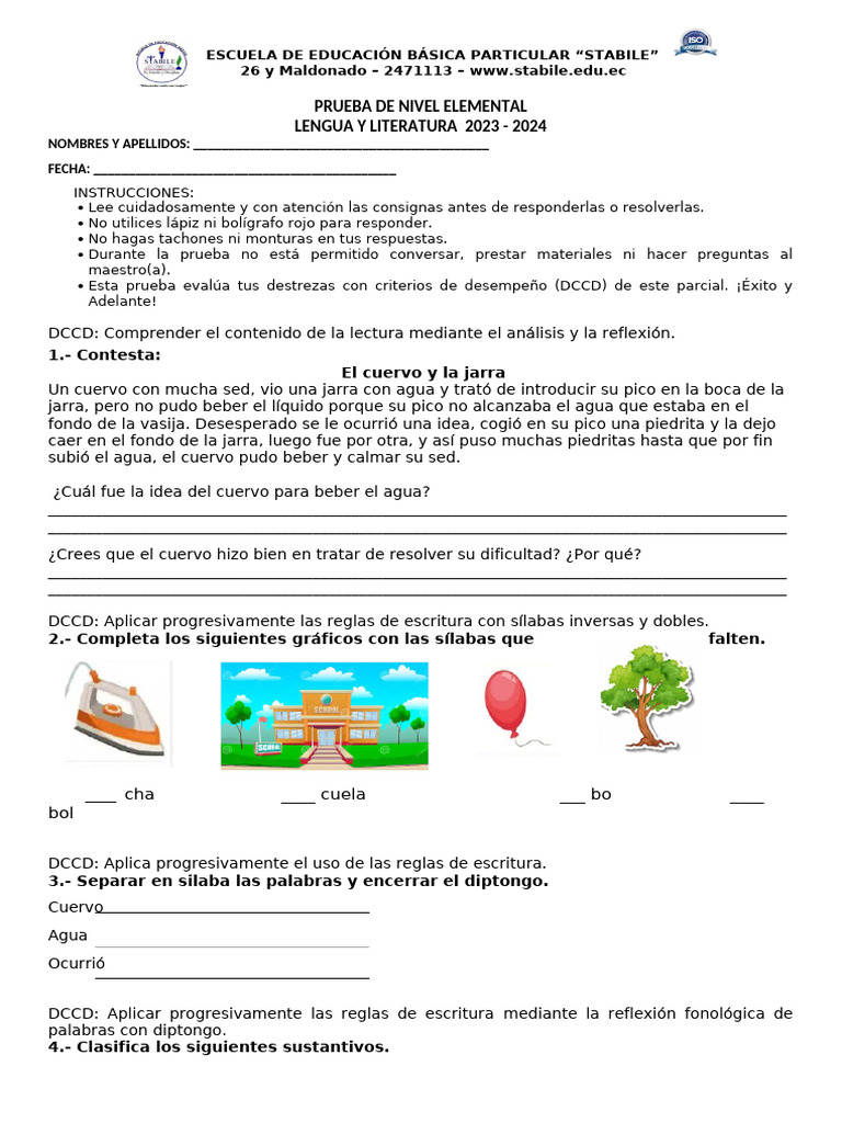 Prueba de Lengua y Literatura 4° Grado | PDF | Lingüística