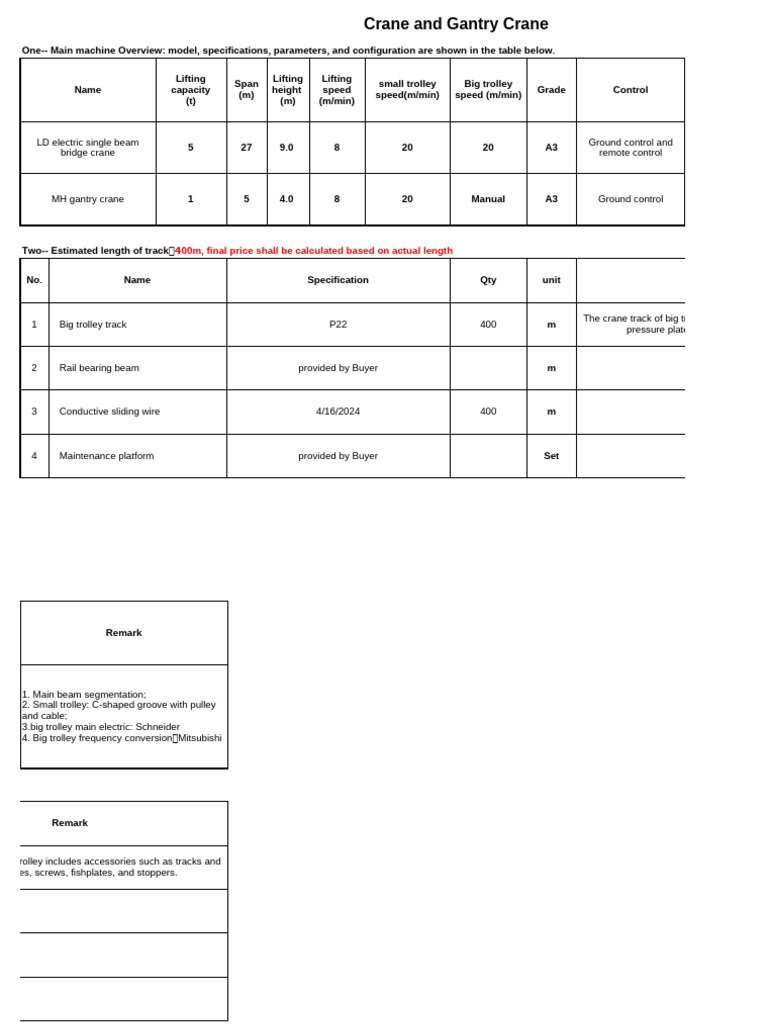 Crane Specifications and Configuration Details | PDF | Crane (Machine ...