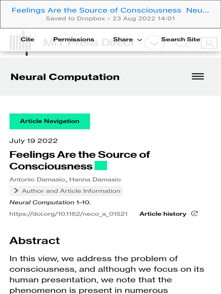 Feelings Are The Source of Consciousness Neural Computation MIT Press ...