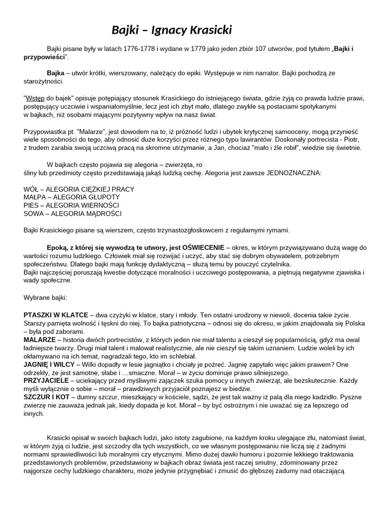 Bajki - Ignacy Krasicki | PDF
