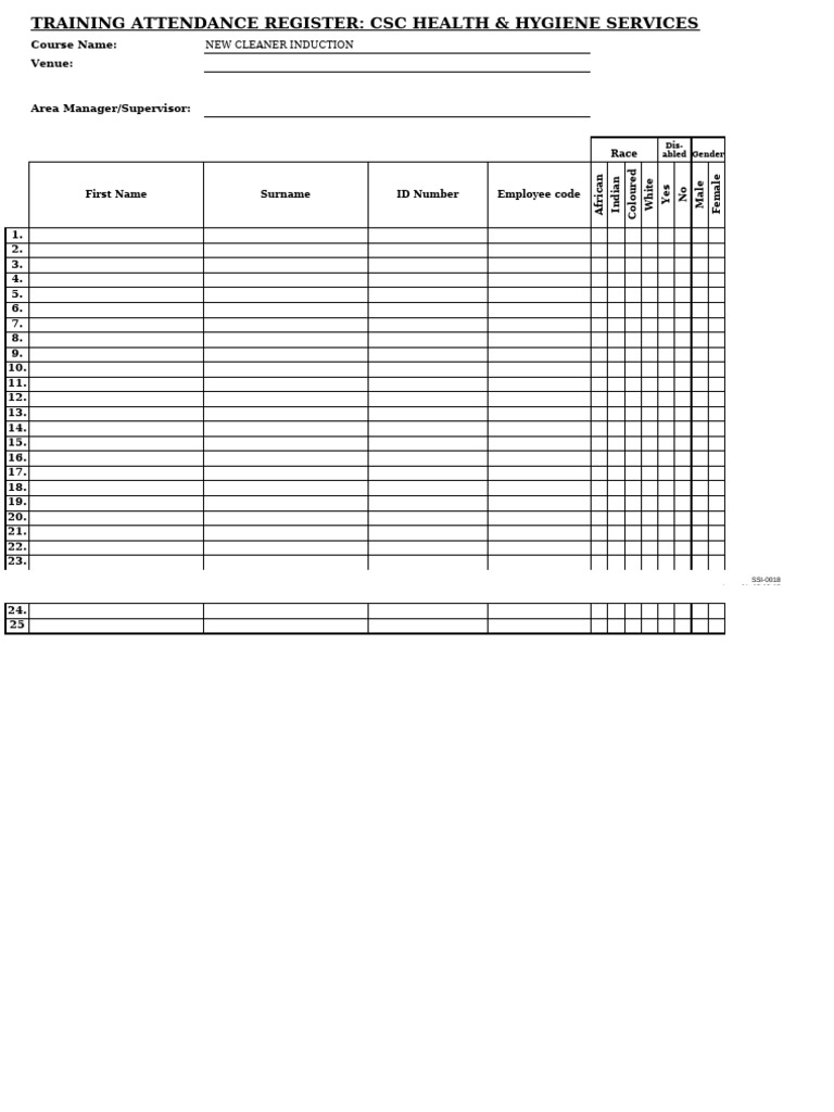 Attendance Register Template (Internal Training) - July 2009 | PDF