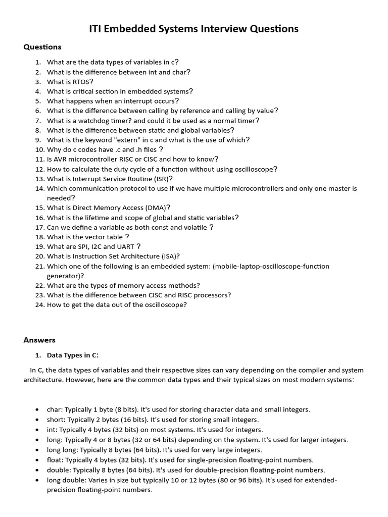 ITI Embedded Systems Interview Questions | PDF | Computer Data Storage | Central Processing Unit