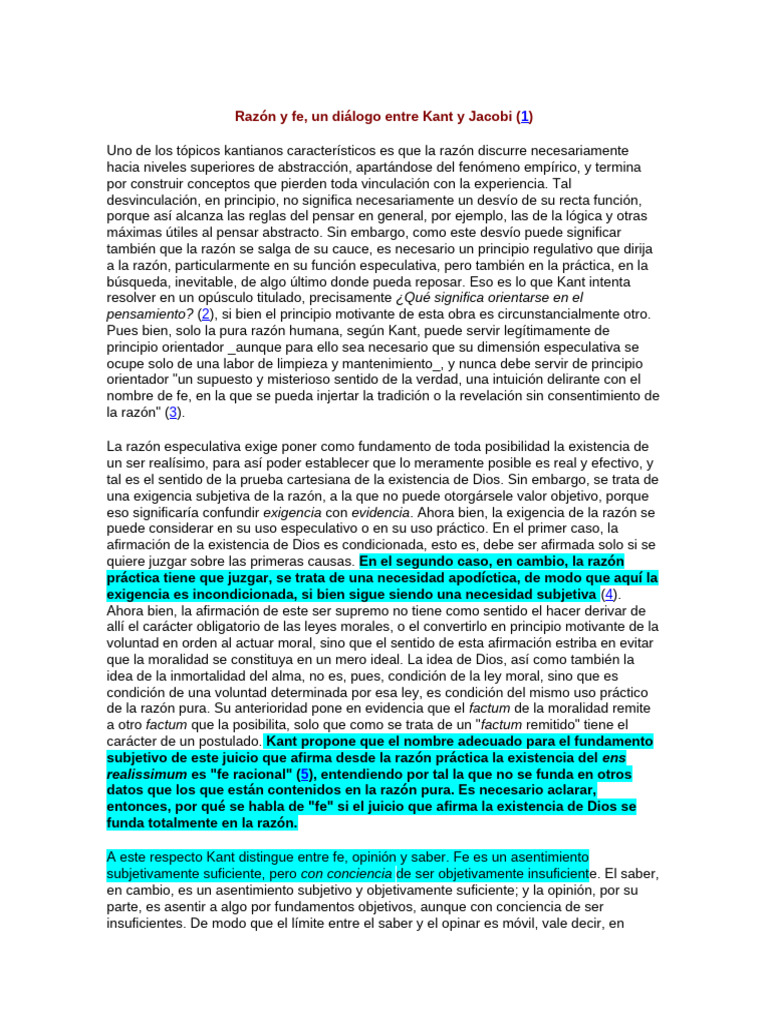 Razón y Fe: Diálogo Kant-Jacobi | PDF | Immanuel Kant | Razón