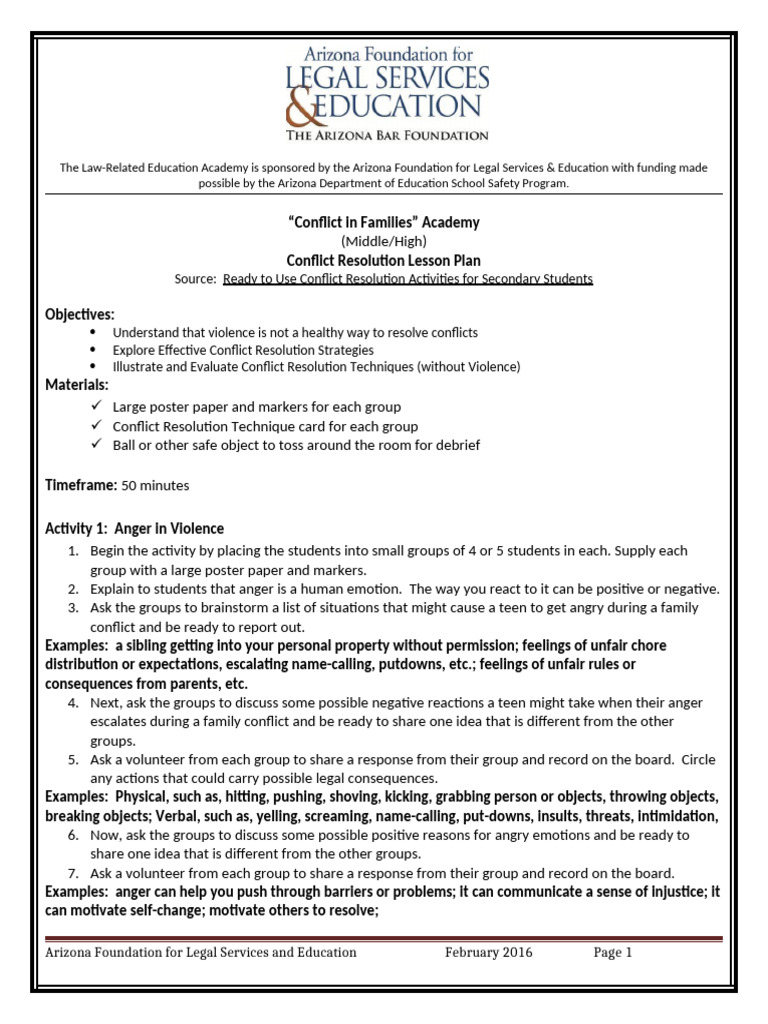 Family Conflict Resolution Lesson Plan | PDF | Anger | Conflict Resolution