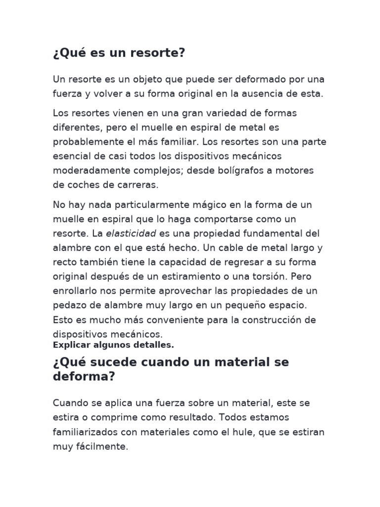 Qué Es Un Resorte | PDF | Deformación (ingeniería) | Ciencia de los ...
