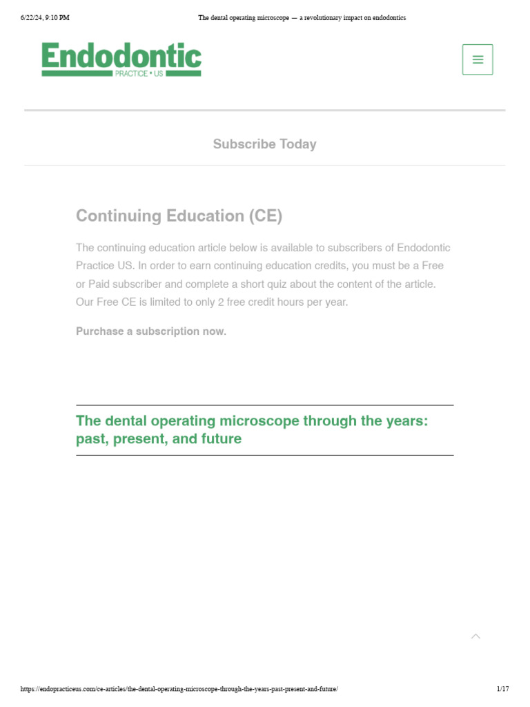 The Dental Operating Microscope - A Revolutionary Impact On Endodontics | PDF | Dentistry ...