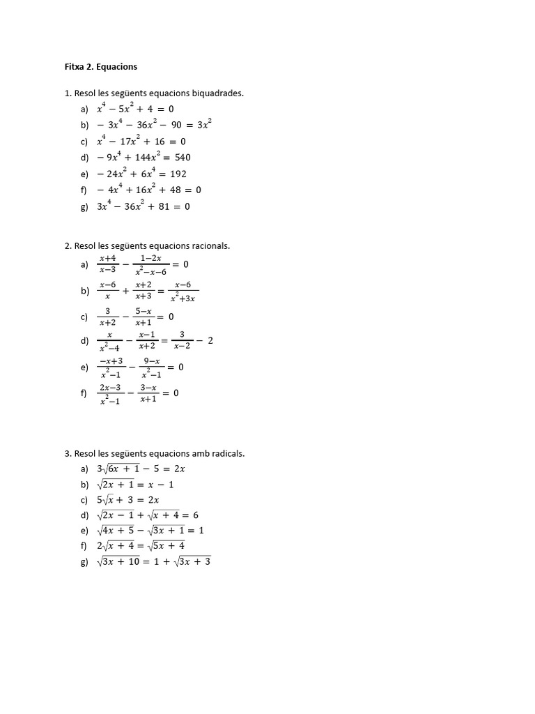 Fitxa 2. Equacions | PDF