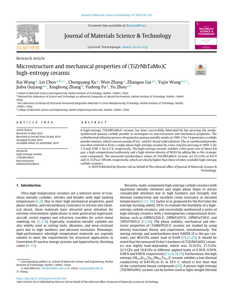 Microstructure and Mechanical Properties of TiZrNbTaMo) C High-Entropy ...